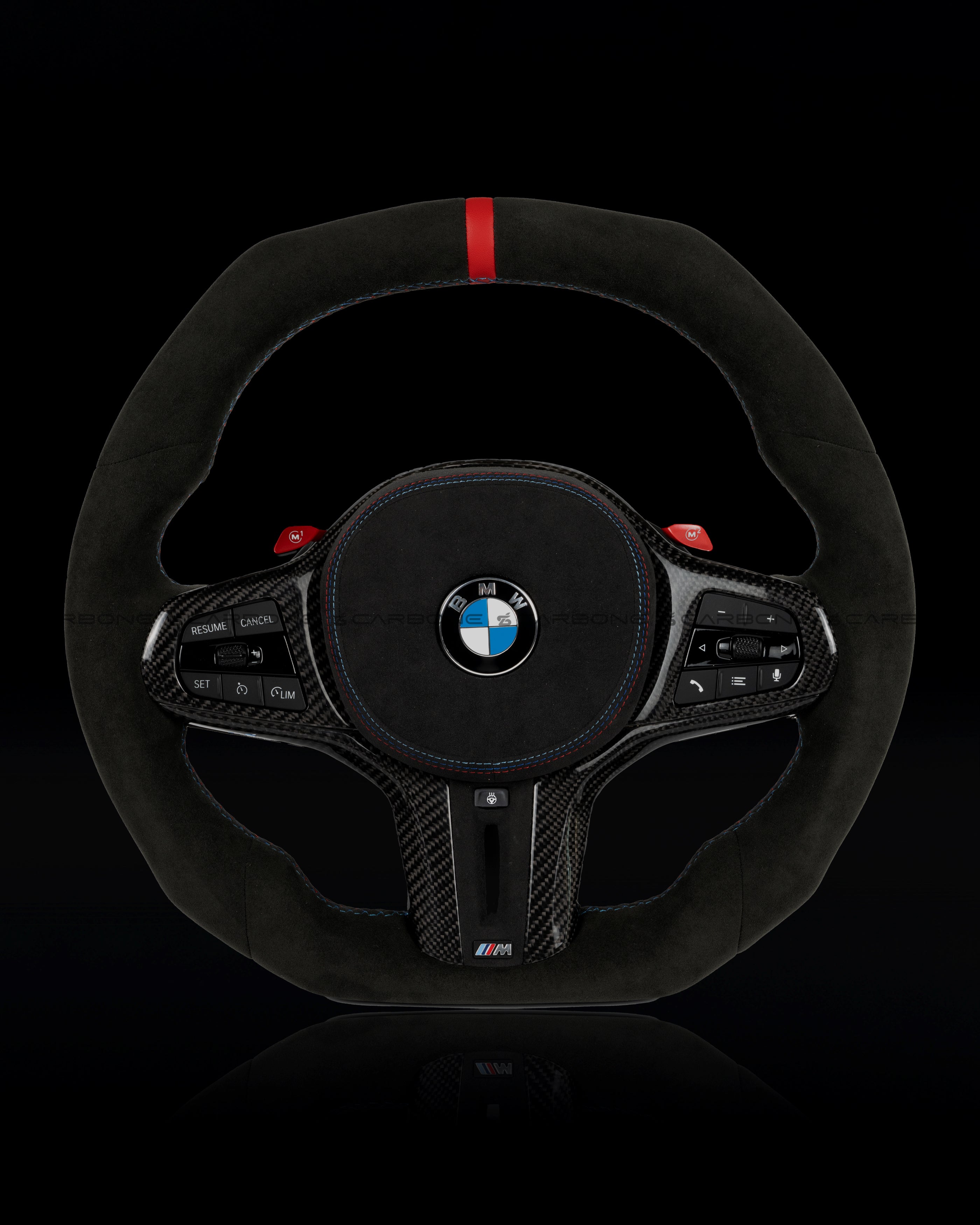 Volante BMW Alcantara de fibra de carbono brillante con rayas rojas y ...