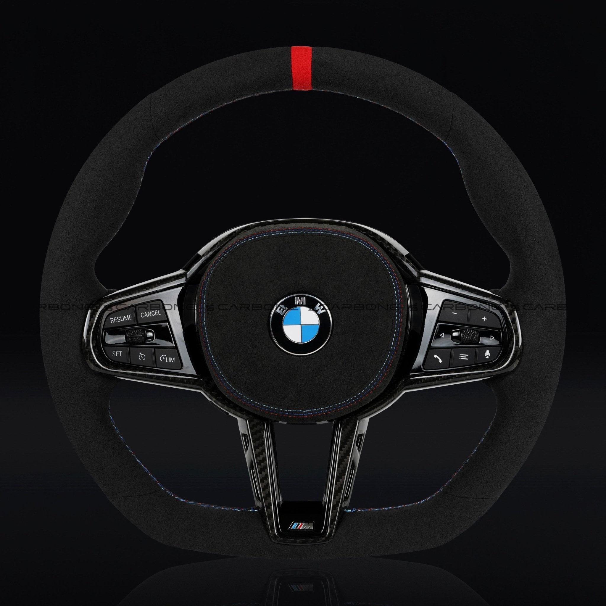 BMW Alcantara Flat Bottom LCI Steering Wheel for G/F Chassis- CARBONE Round Design for G20 G30 ...
