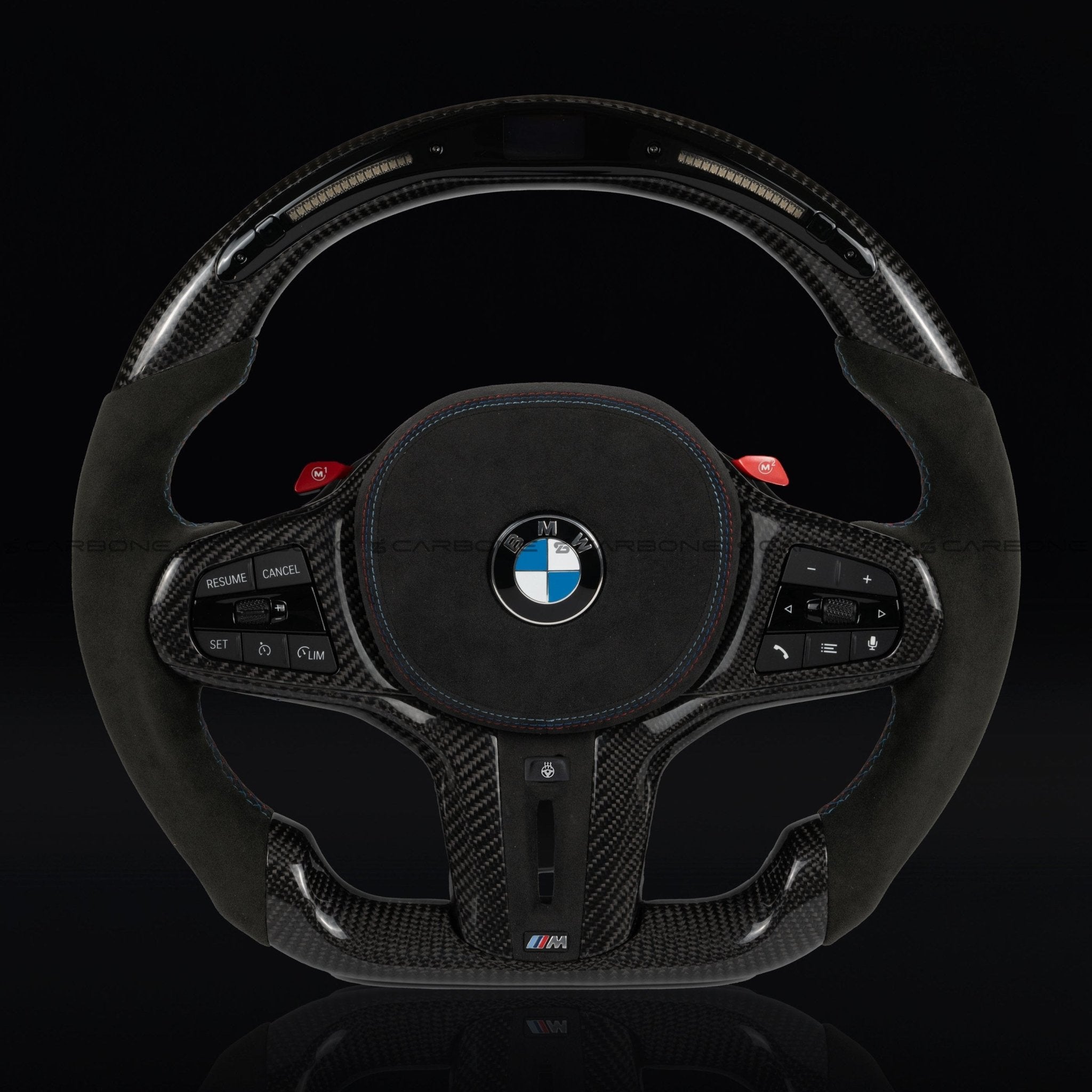 BMW LED Display Alcantara Flat Bottom Black N Red Gloss Carbon Fiber S